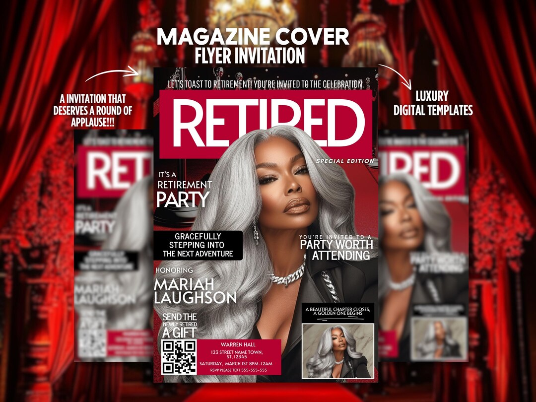 Retirement Party Invitation for Her, Digital Magazine Cover Flyer ...