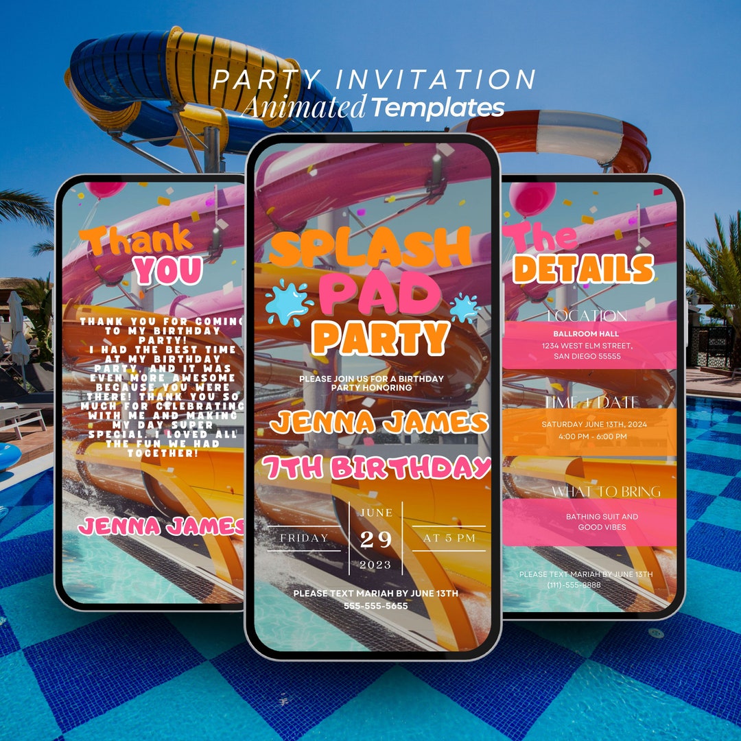 Waterpark Birthday Party Invitation, Amusement Park Invitation, Water ...