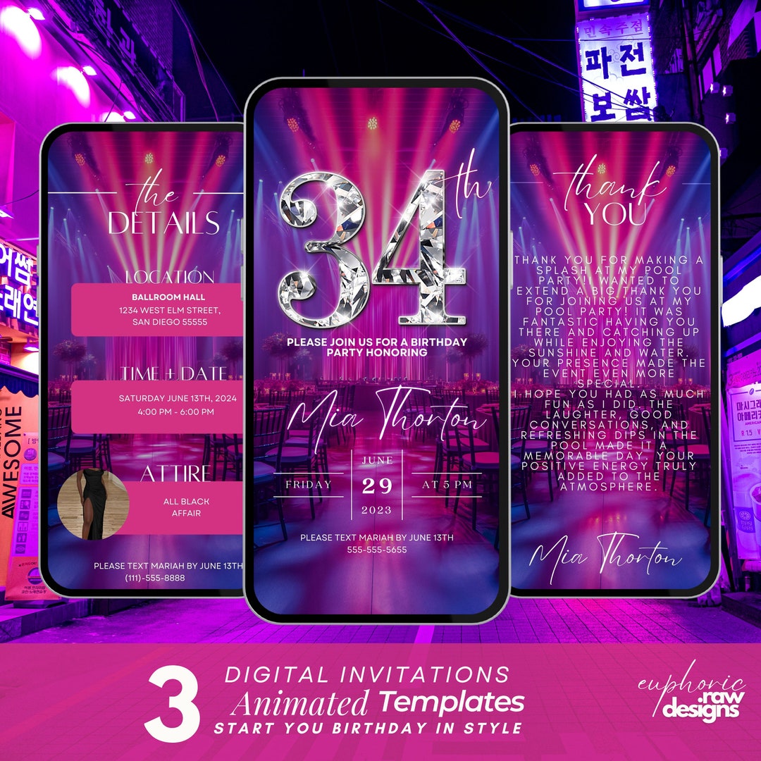 34th Birthday Party Invitation Editable Rose and Gold Animated Invite ...