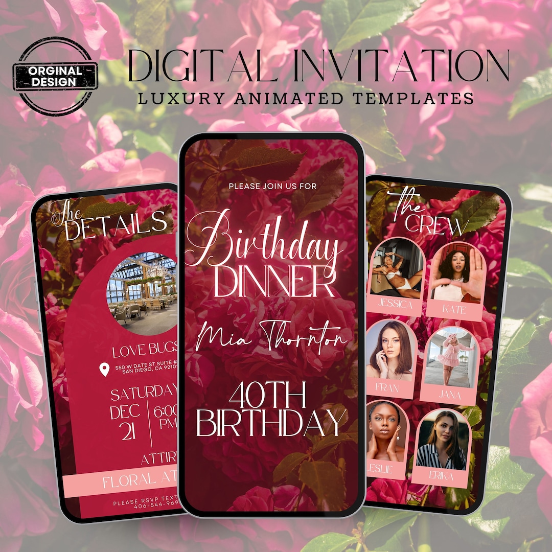 Animated Birthday Dinner Video Invitation, Digital Birthday Party ...
