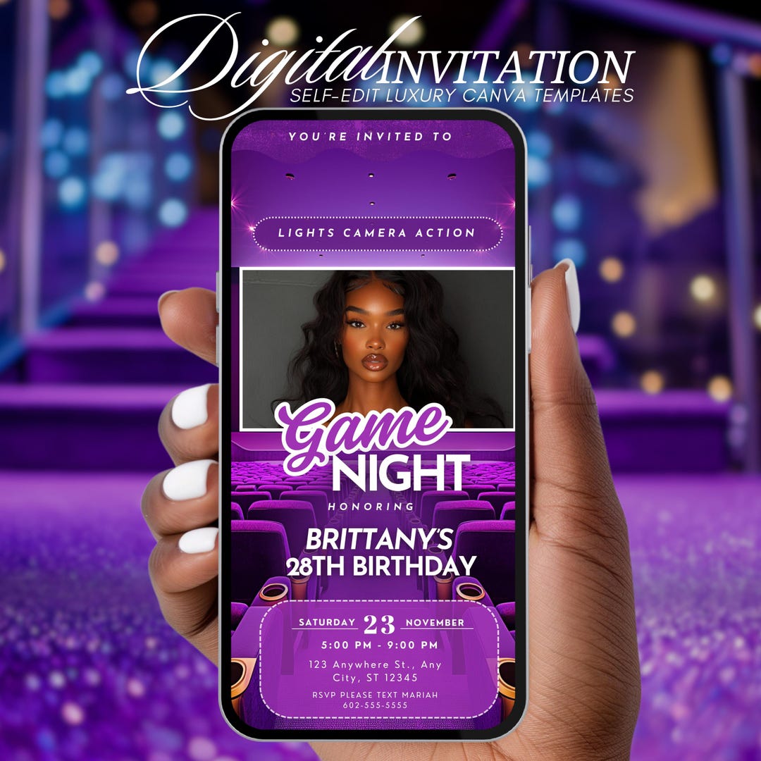 Digital Game Night Birthday Invitation, Editable Sleepover Evite, Ladies' Pajama Party, Slumber ...