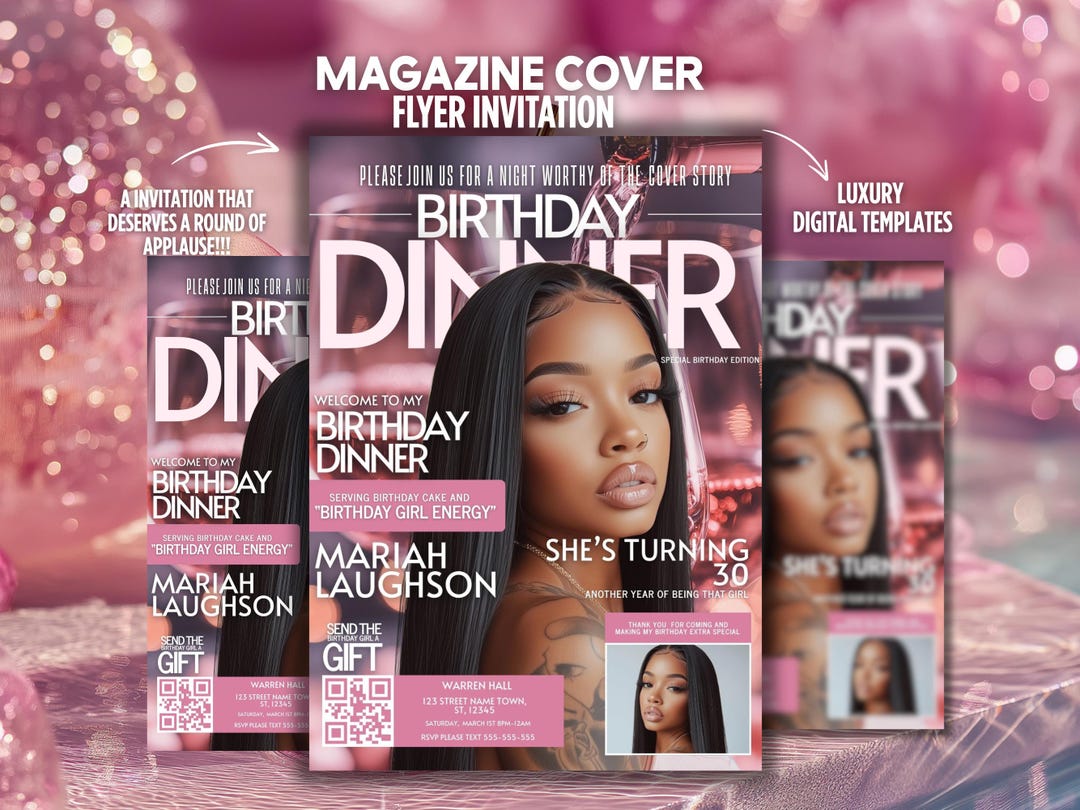 Dinner Magazine Birthday Invitation, Editable Digital Evite Template ...