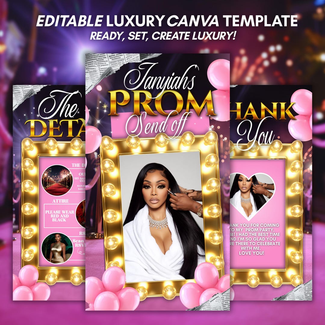 Girls Prom Invitation & Itinerary Luxury Bundle, Pink Diamond Girl Prom ...