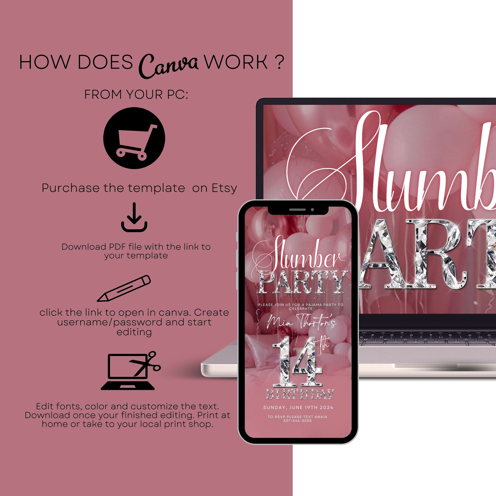 14th Slumber Birthday Party Itinerary, Sleepover Invitation, Digital ...