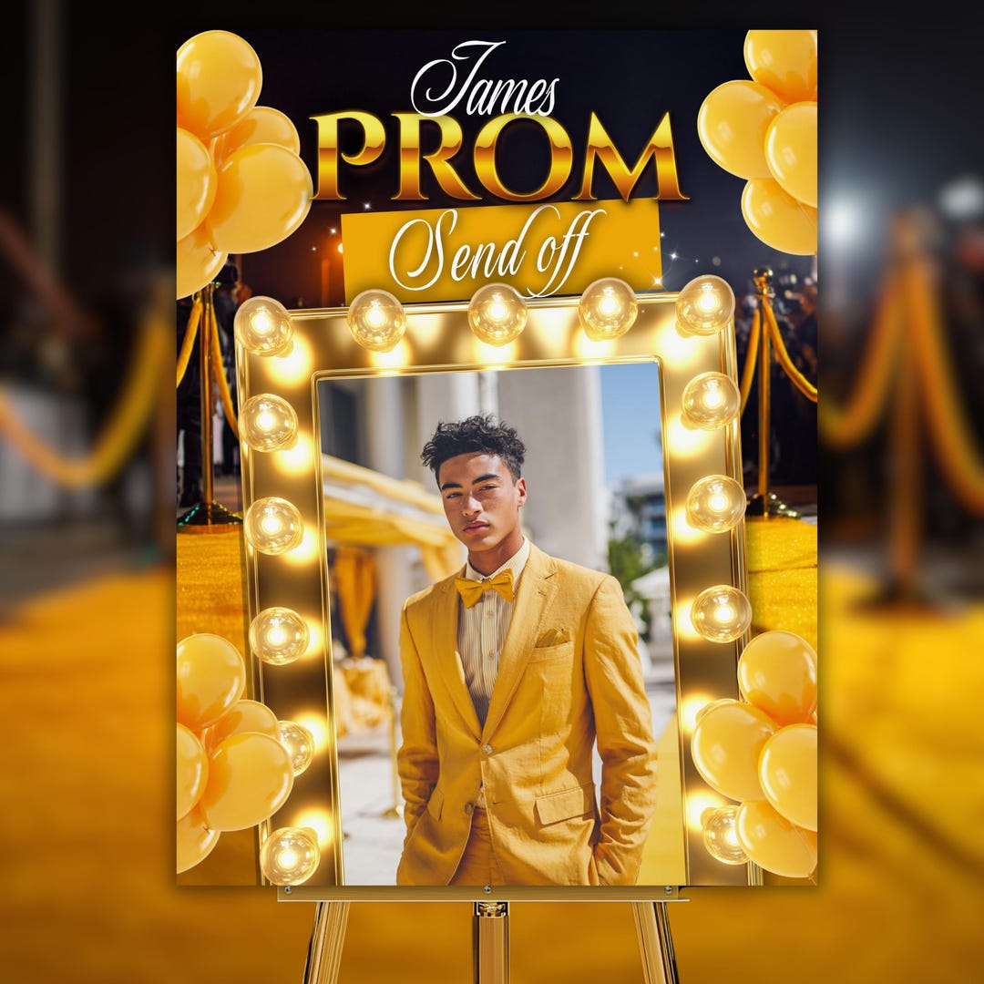 Elegant Yellow and Gold Prom Welcome Sign, Editable Graduation Entrance ...