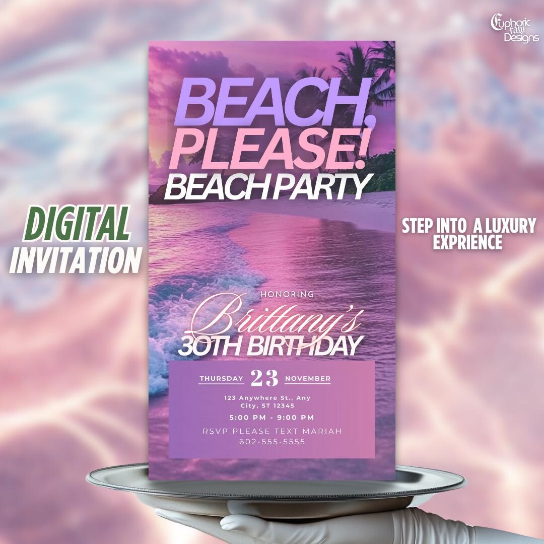 Editable Beach Party Video Invitation, Pool Adult Birthday, Summer ...