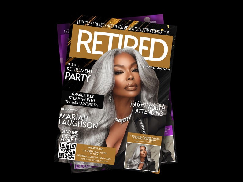 Retirement Party Invite for Her, Editable Digital Magazine Cover, DIY ...