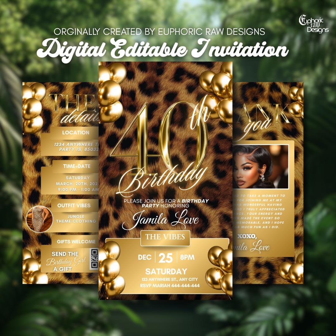 Leopard 40th Birthday Dinner Invitation, Cheetah Print Party Evite, Let ...