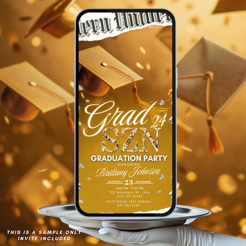 Gold Digital Graduation Party Invitation, Elegant Animated Grad Season ...