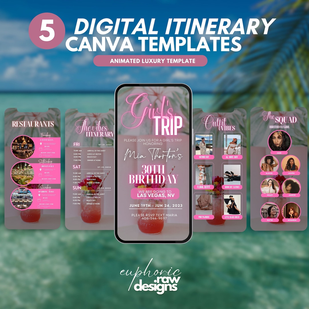 Girls Trip Itinerary, Itinerary Template, Travel Itineray, Birthday ...