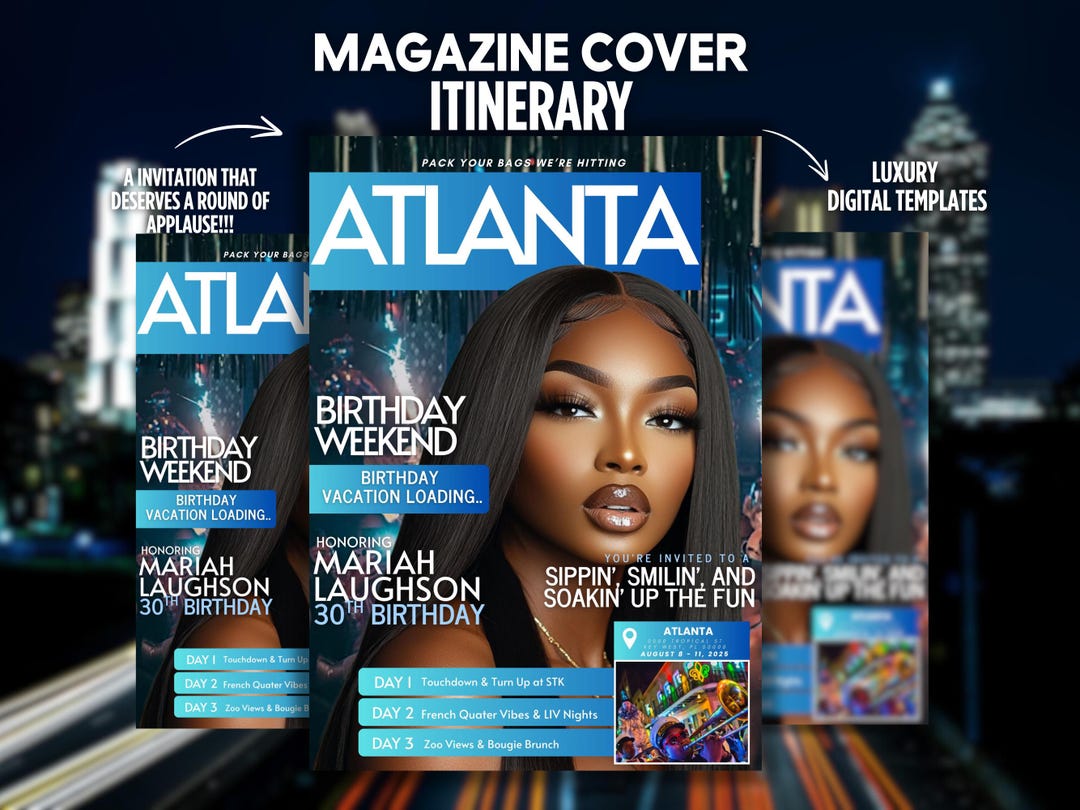 Atlanta Travel Itinerary Invitation, ATL Girls Trip, Magazine Cover ...