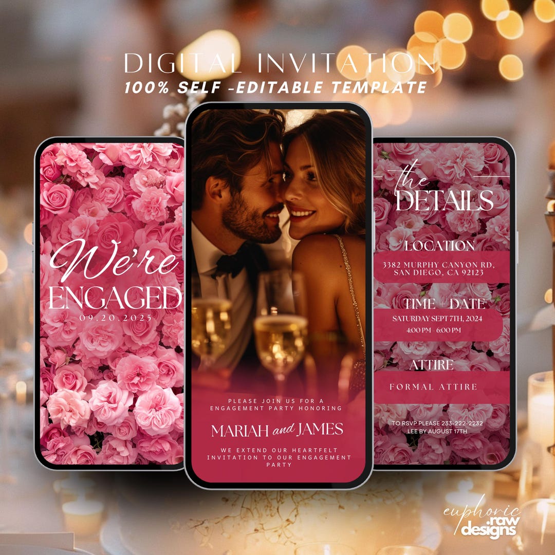 Editable Engagement Party Invitation, Elegant Digital Download, Modern ...