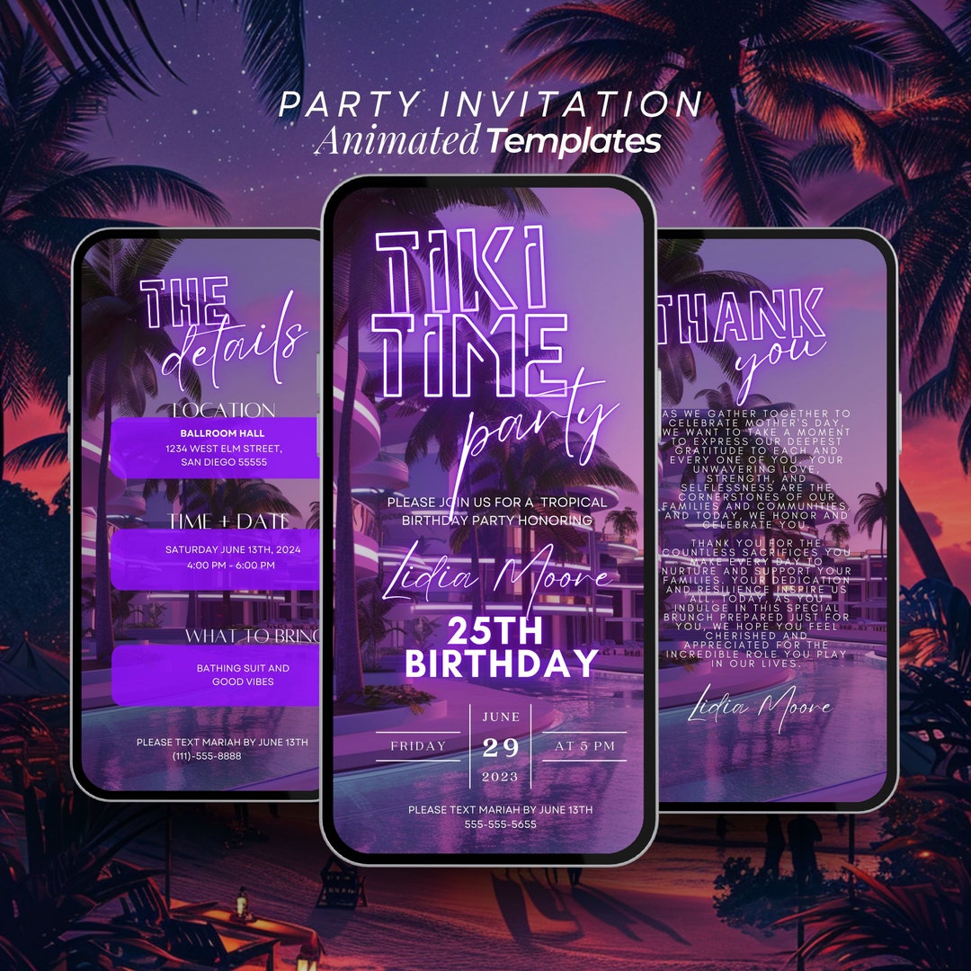 Tropical Tiki Birthday Party Invitation, Tiki Time Pool Party Itinerary ...