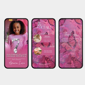 7th Birthday Party Invitation, Neon Pink and Glitter Template, Seventh ...