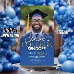 Graduation College Send off Invitation, Blue Trunk Party Invite High ...