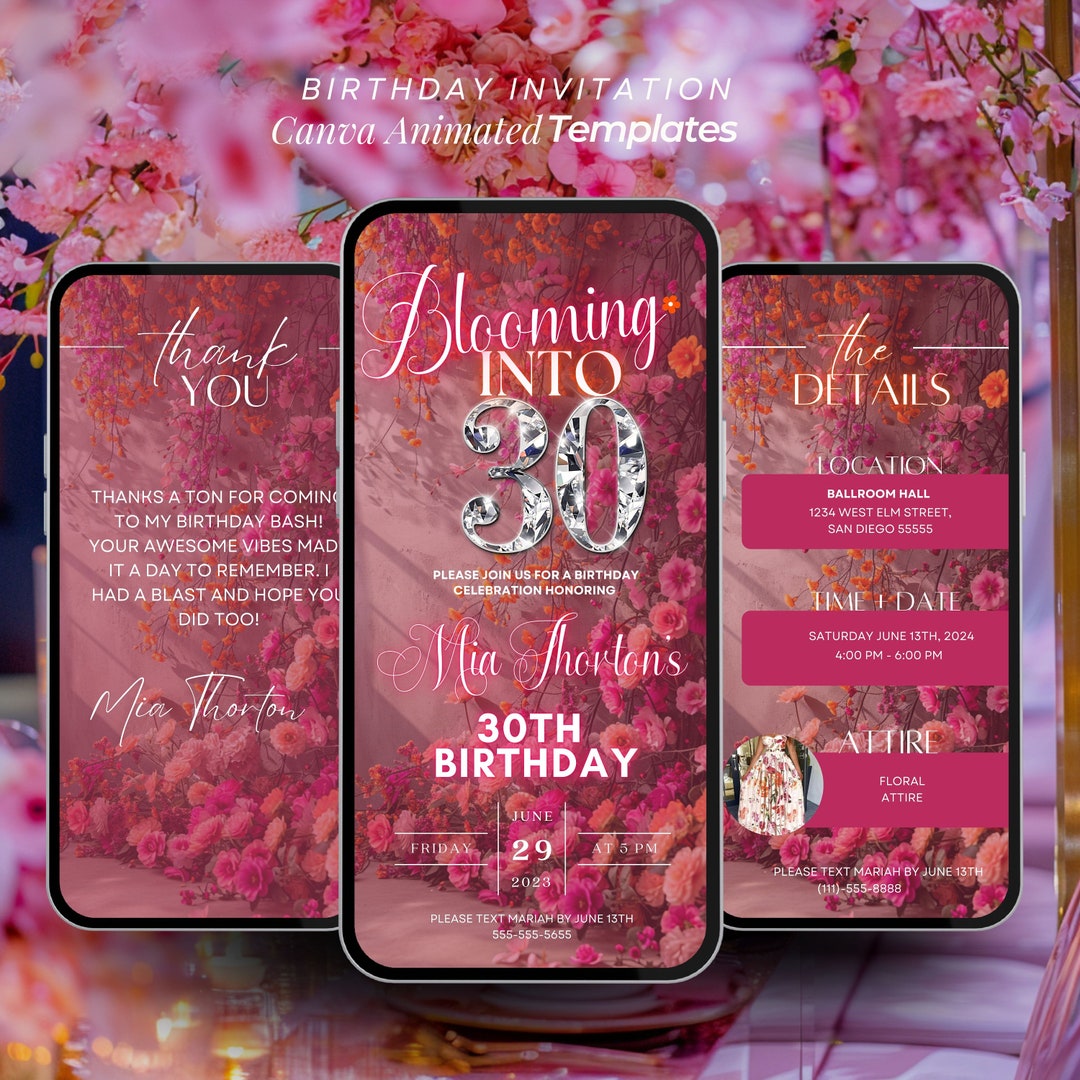 30th Birthday Invitation, Floral Animated Invite, Blooming Into 30 ...