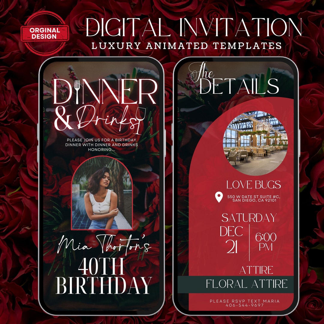Digital Birthday Dinner Invitation, Editable Animated Video Dinner ...