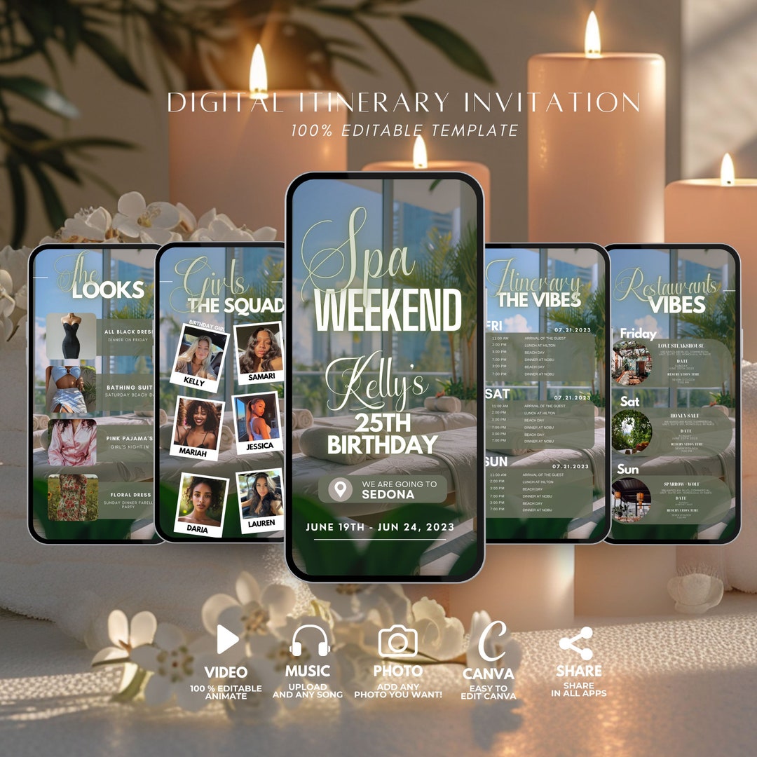 Spa Girls Weekend Itinerary Invitation, Digital Retreat Getaway, Spa ...