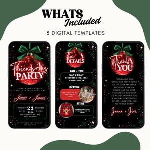 Personalized Friendsmas Party Invitation, Holiday Red Discoball ...