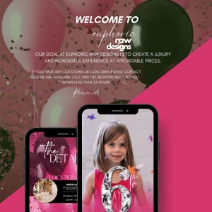 6th Birthday Party Invitation, Neon Pink and Glitter Template, Sixth ...