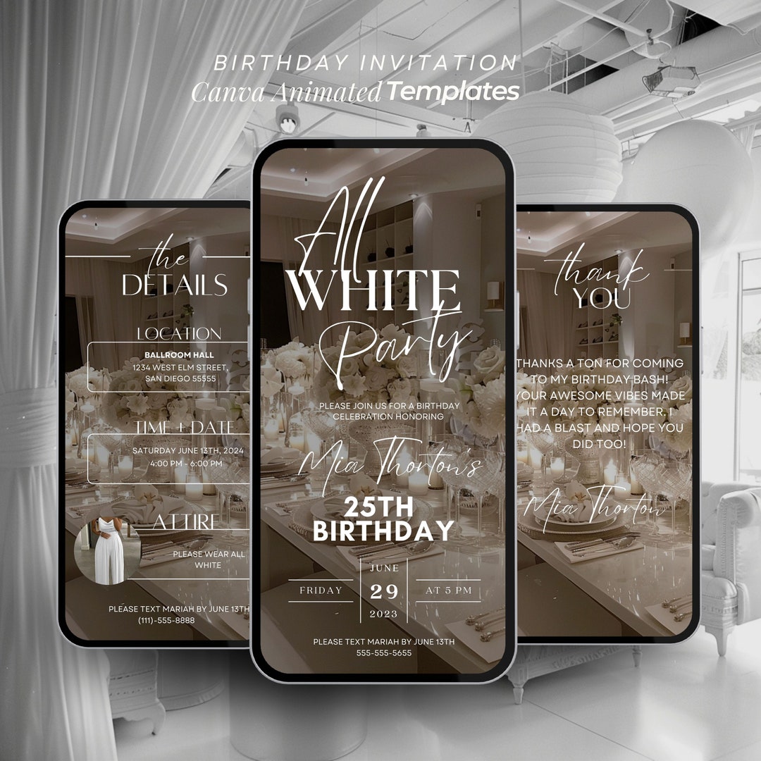 All White Party Invitation, Birthday Dinner Invite, All White Birthday ...