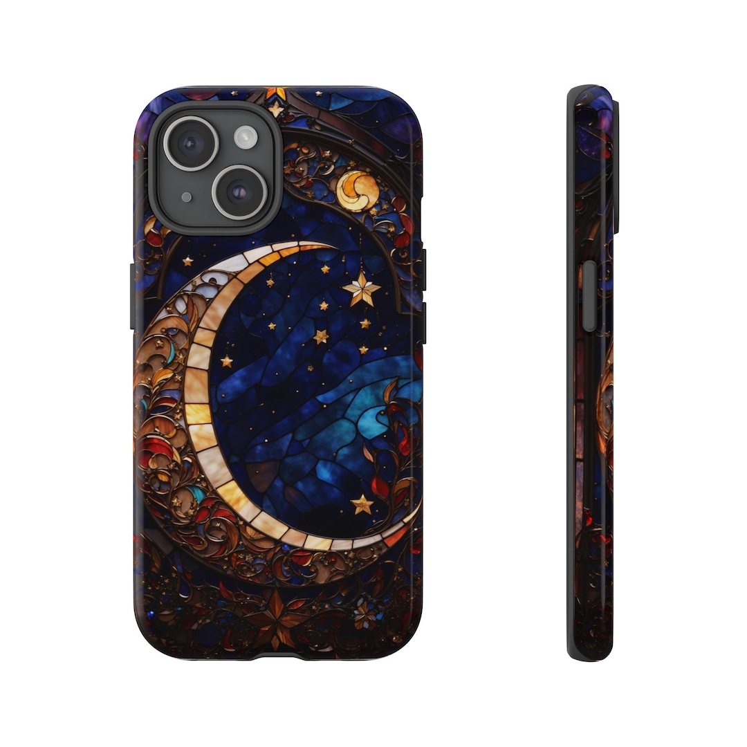 Stained Glass Moon Art Tough Phone Case - Mystical Protection for Your ...