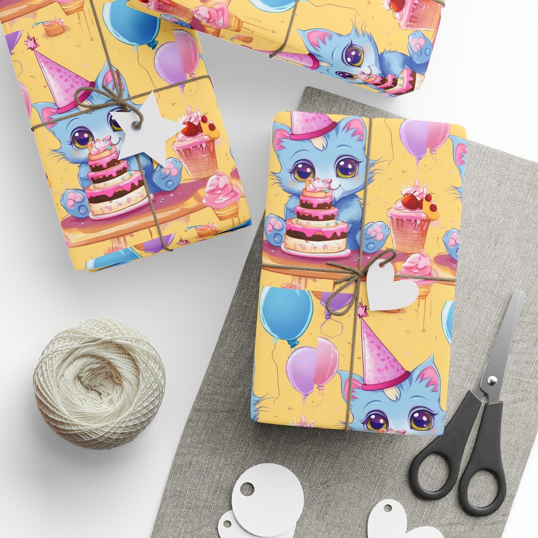 Cat-themed Birthday Wrapping Paper - Etsy
