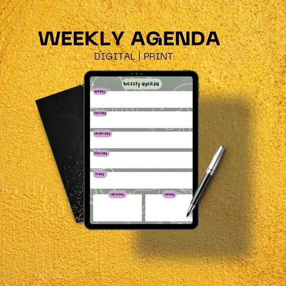 Printable or Digital Weekly Agenda Template for Your Planning - Etsy