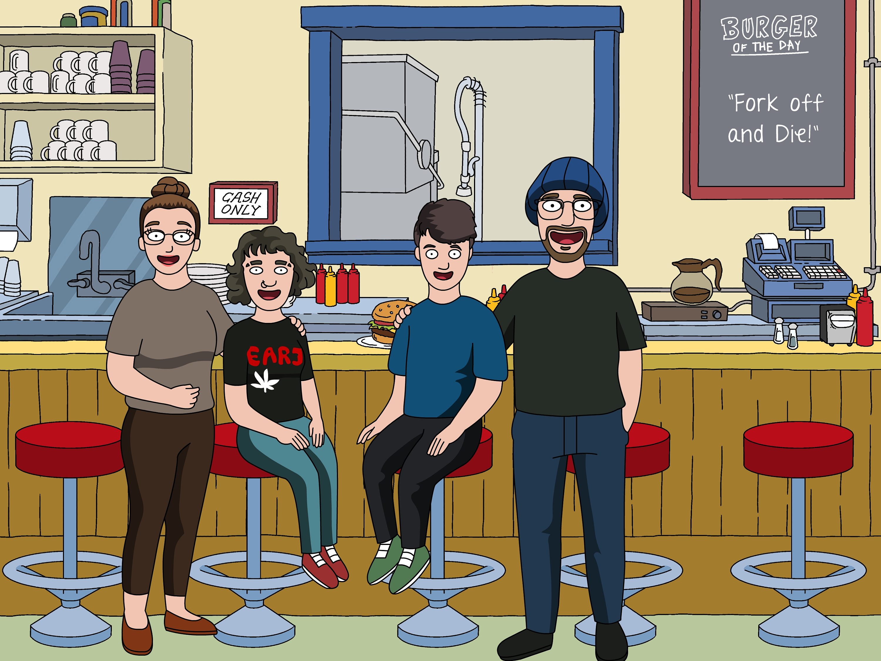 Custom Bob's Burgers Restaurant Portrait, Belcher Couple Portraits ...