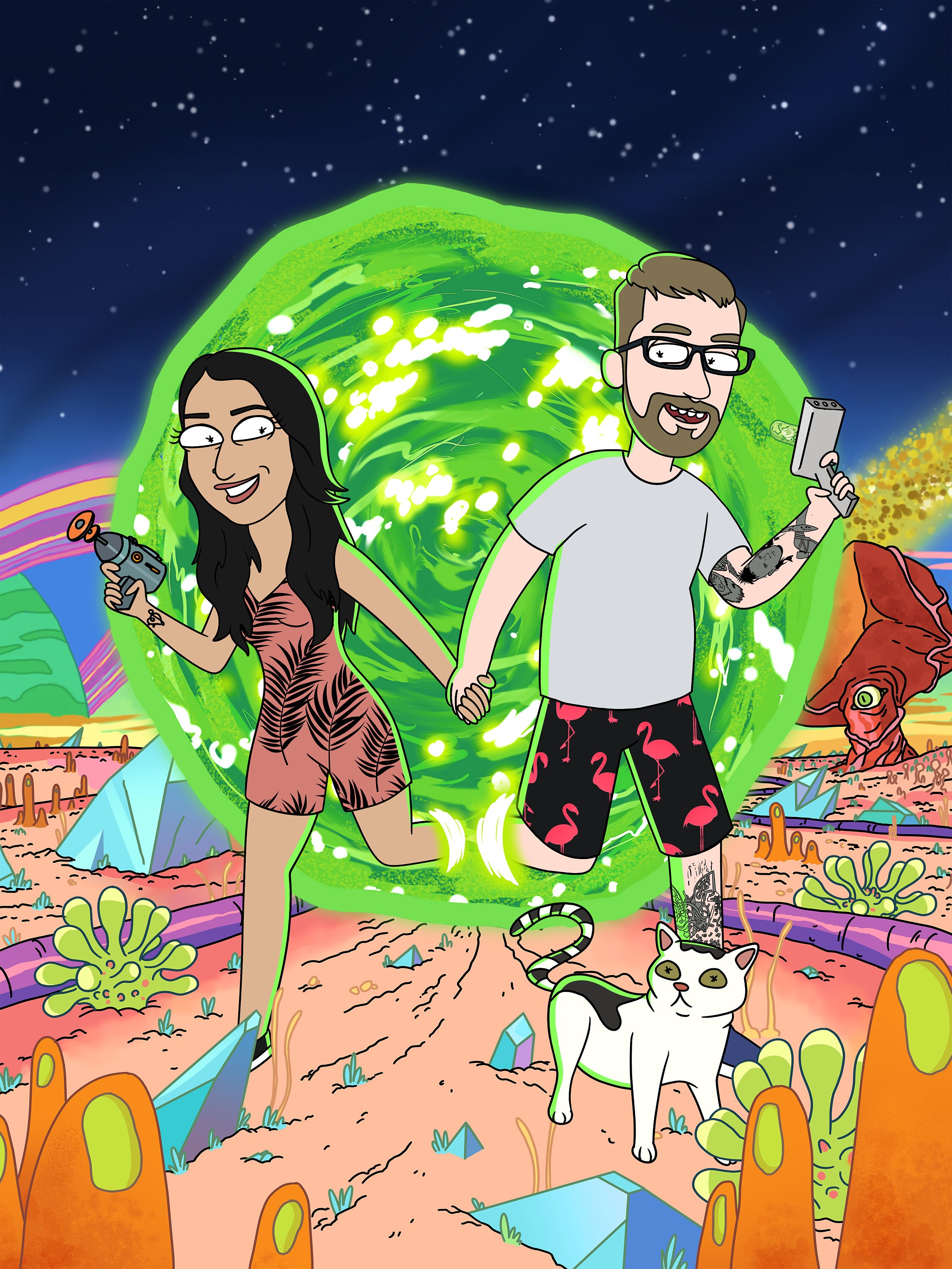 Custom Rick and Morty Spaceship Portrait, R N M Couple Portraits ...