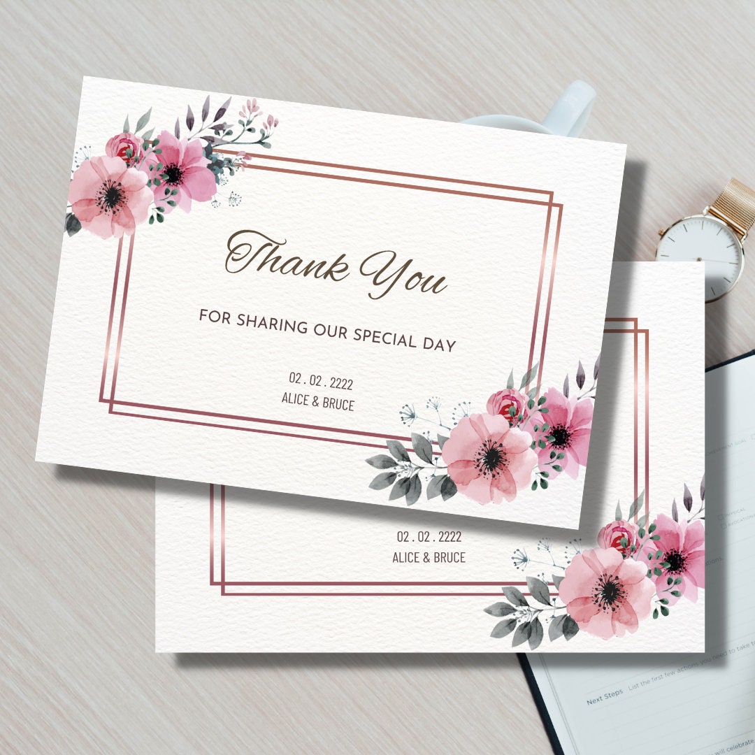 Floral and Water Color Thank You Card Standard Size "14.8 X 10.5 ...