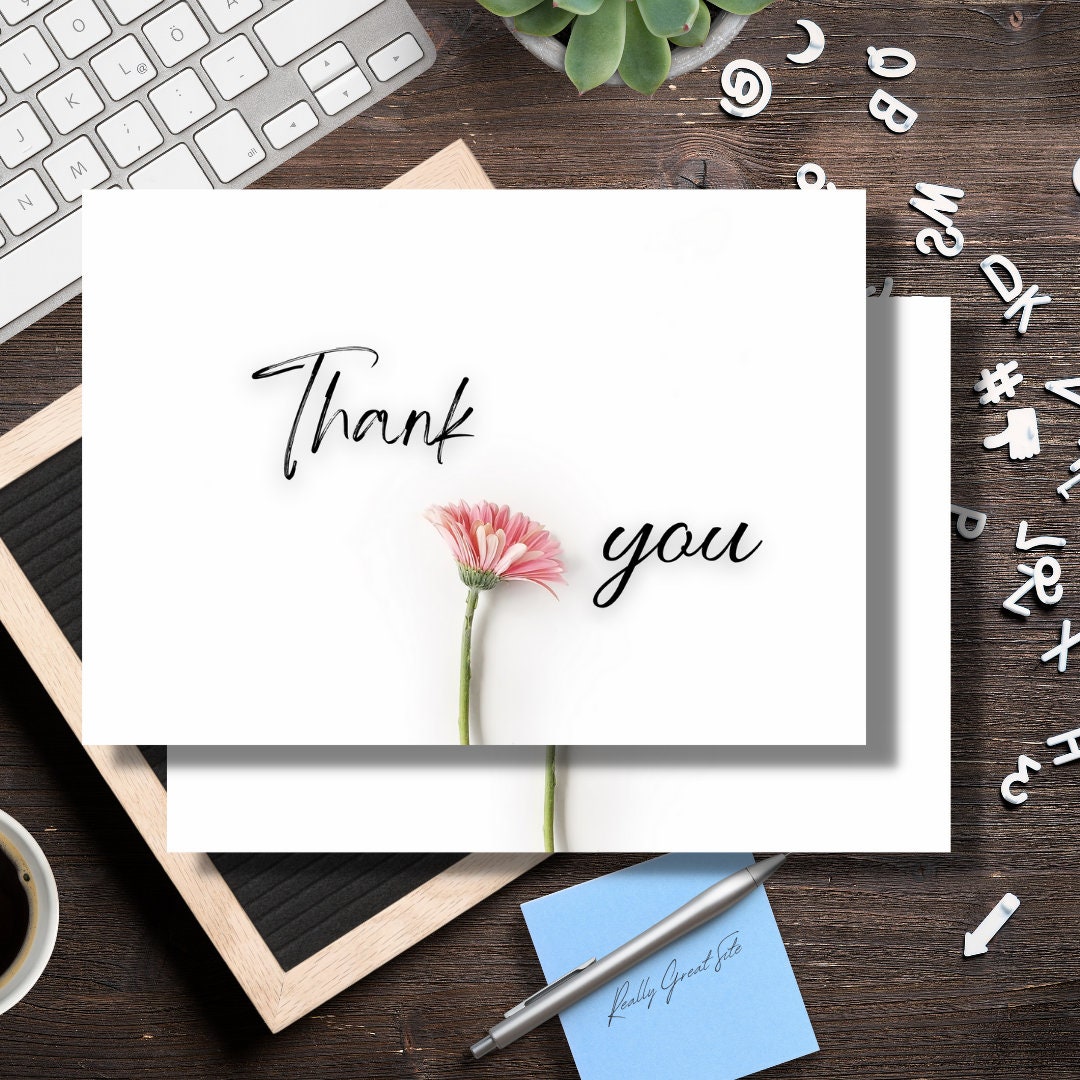 White Simple Thank You Card Standard Size "14.8 X 10.5" Cardstock or ...