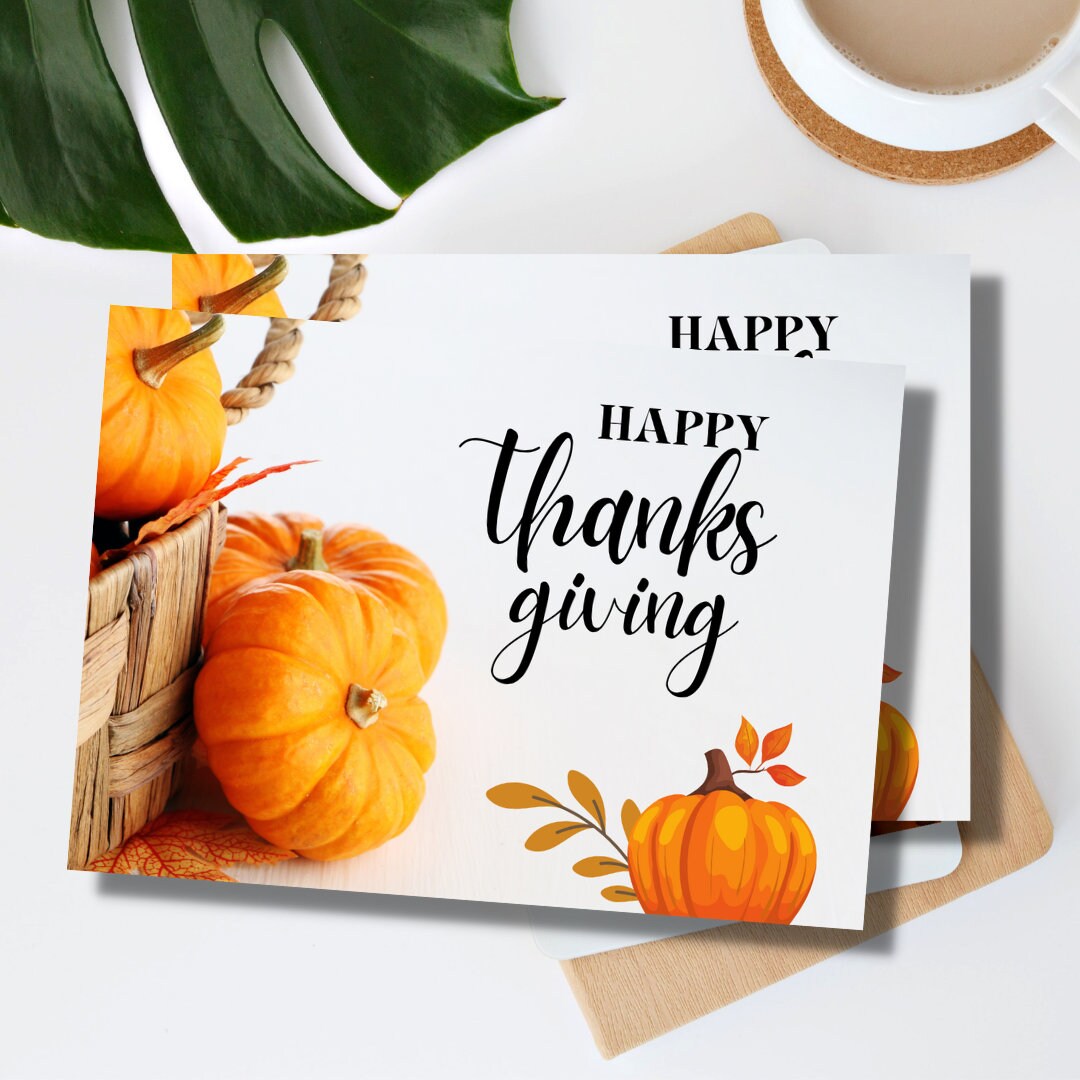 Orange Happy Thanksgiving Card Standard Size "14.8 X 10.5" Cardstock or ...