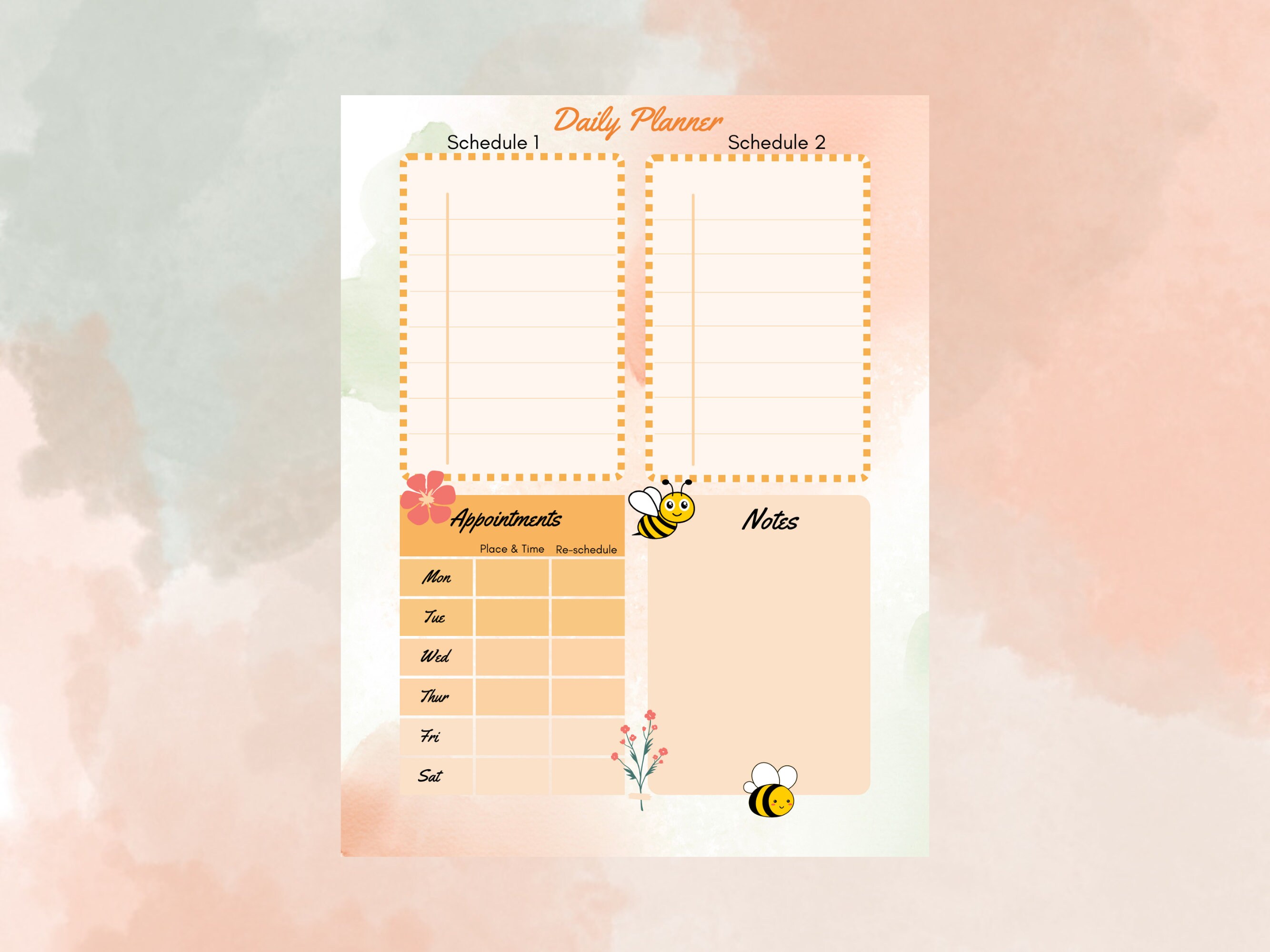 Watercolor Daily Planner Printable, Printable Planner, Daily Organizer ...