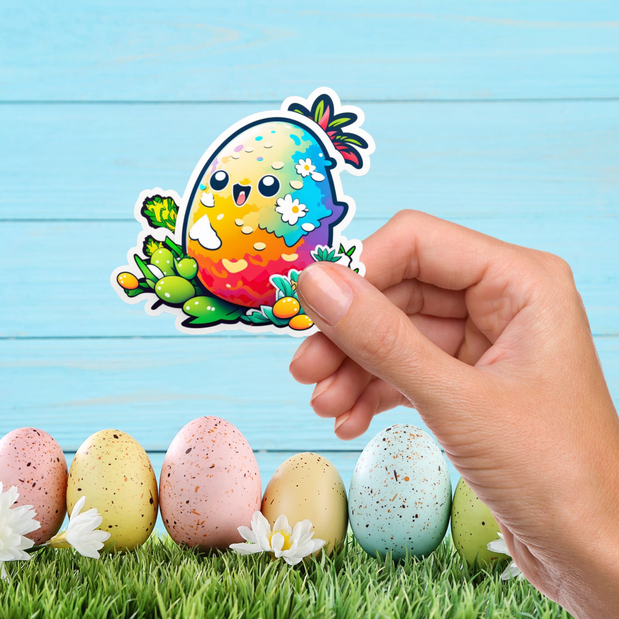 Easter Egg Cartoon Sticker Digital PNG File for Instant Download Cute ...
