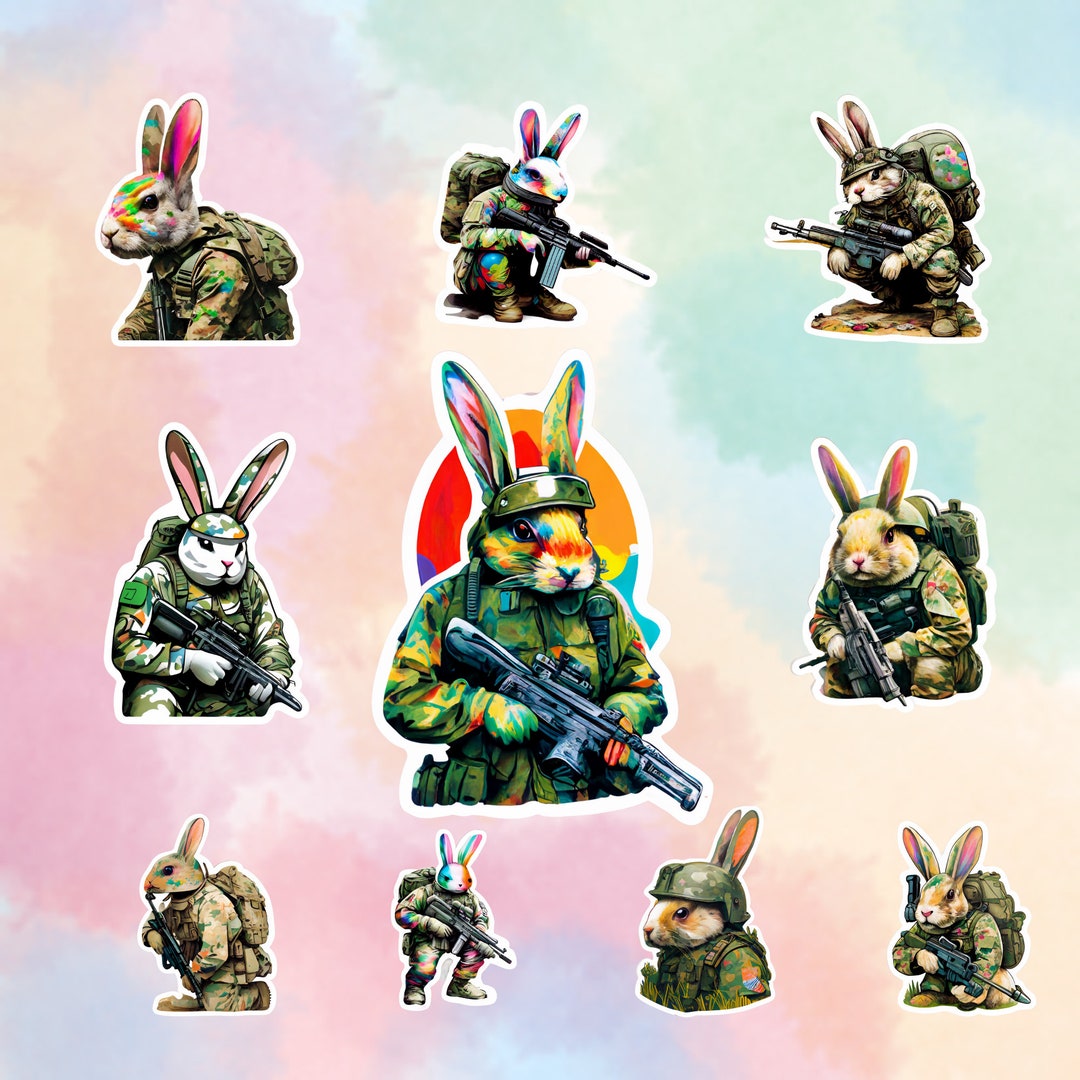 Easter Sticker Soldier Bunny Digital Sticker Funny Bunny Easter PNG ...