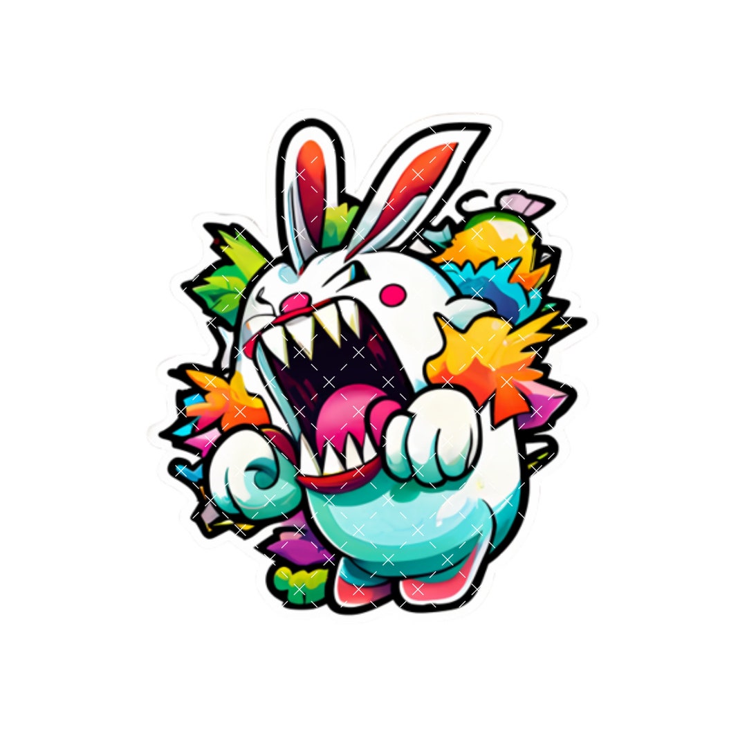 Angry Bunny Cartoon Sticker - Digital PNG File for Instant Download ...