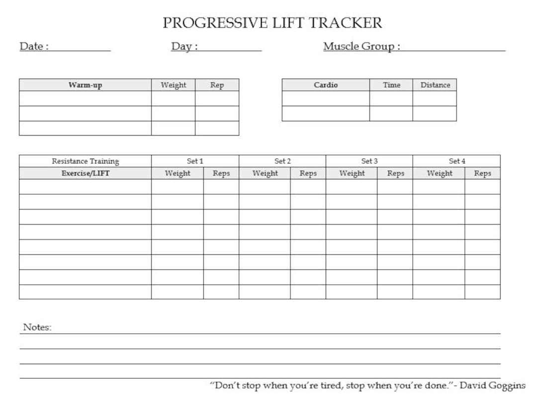 Progressive Lift Tracker Downloadable, Workout Log, Exercise Tracker ...