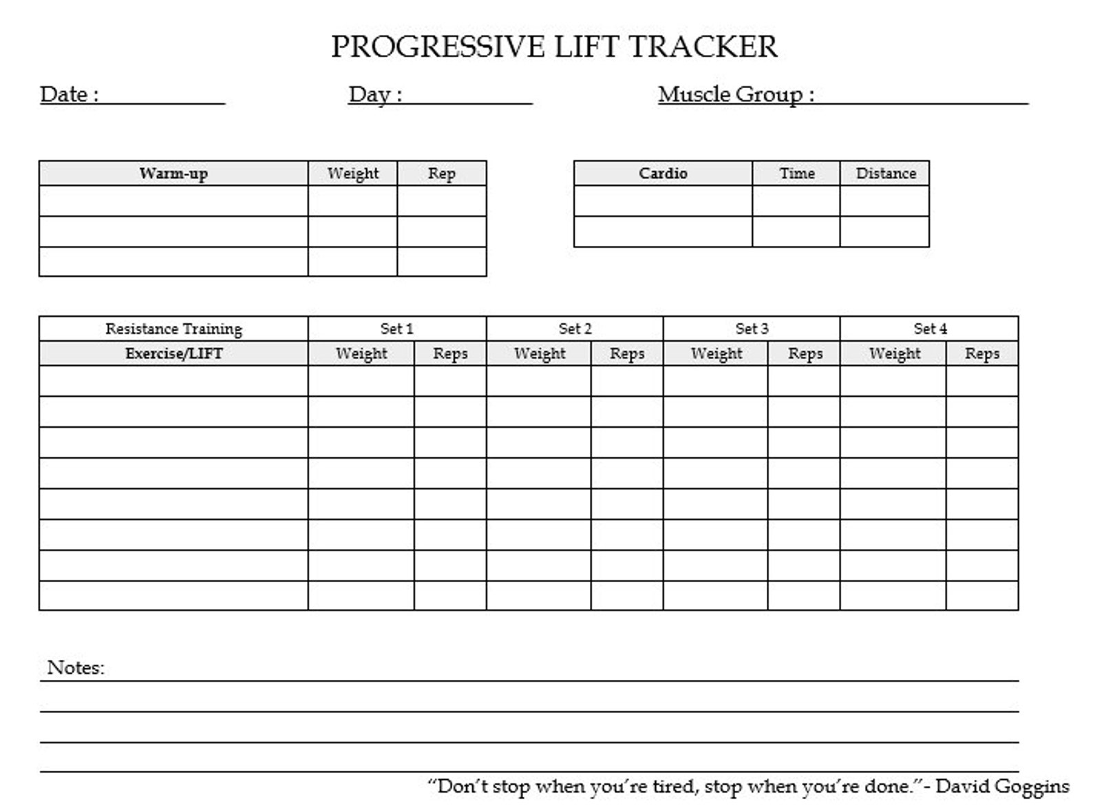 Progressive Lift Tracker Downloadable, Workout Log, Exercise Tracker ...