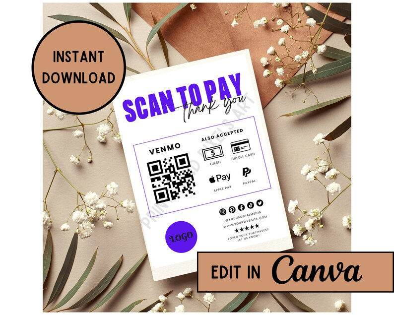 Canva Business Scan to Pay Sign Template, Editable Template, QR Code ...