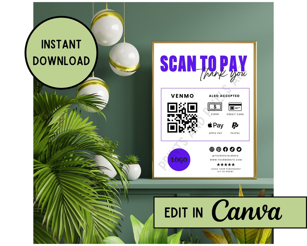 Canva Business Scan to Pay Sign Template, Editable Template, QR Code ...