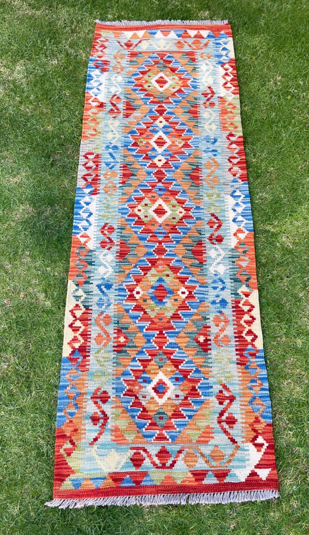 Colorful Runner, Flatware Kilim Rug, Geometric Hallway Rug, Vibrant 2x6 ...