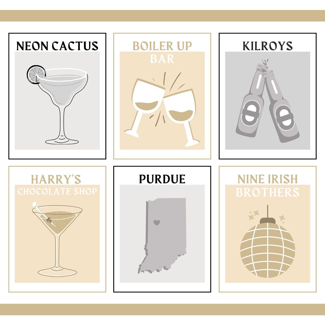 Purdue University Posters, Wall Art Prints, Set of 6 Downloadable Bar ...