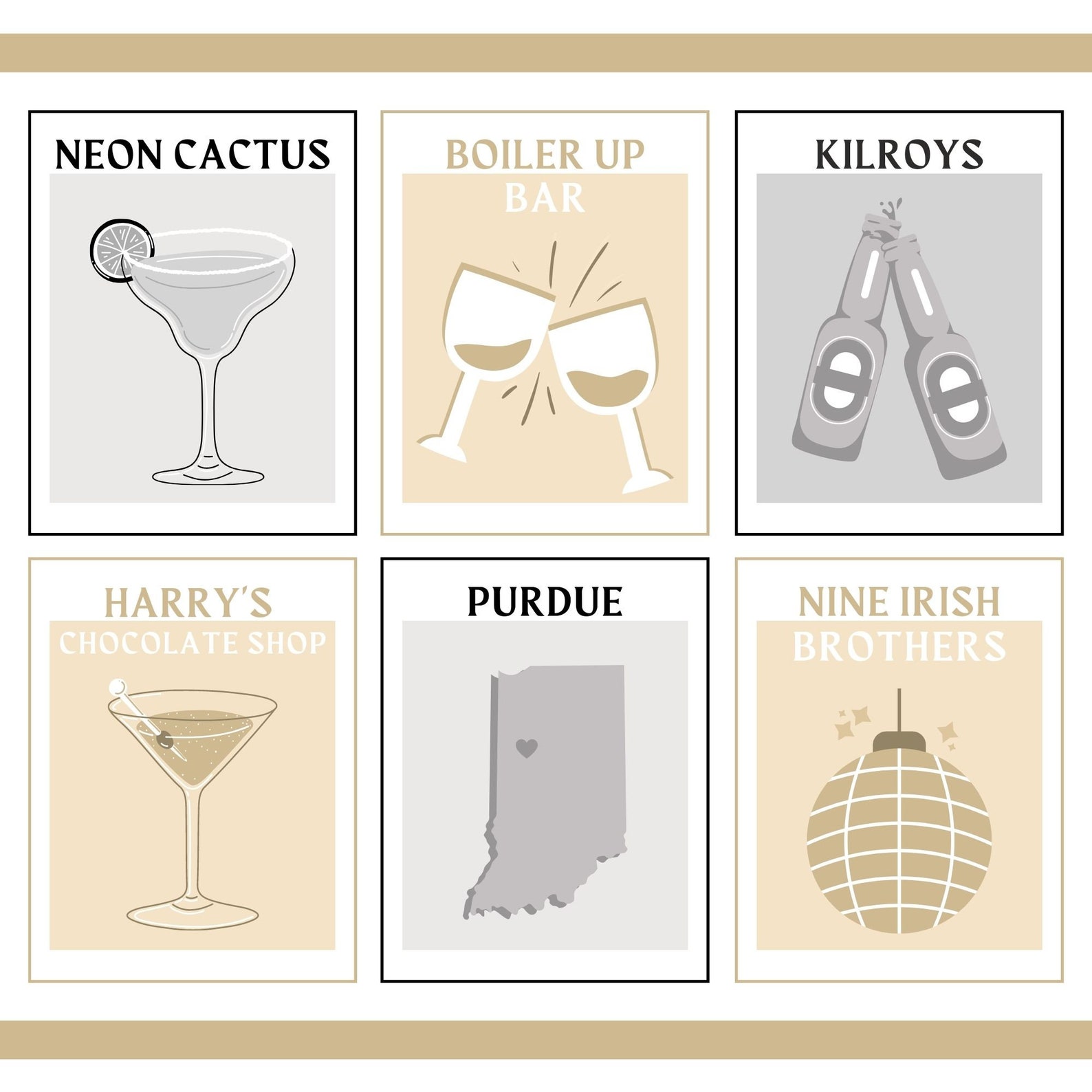 Purdue University Posters, Wall Art Prints, Set of 6 Downloadable Bar ...