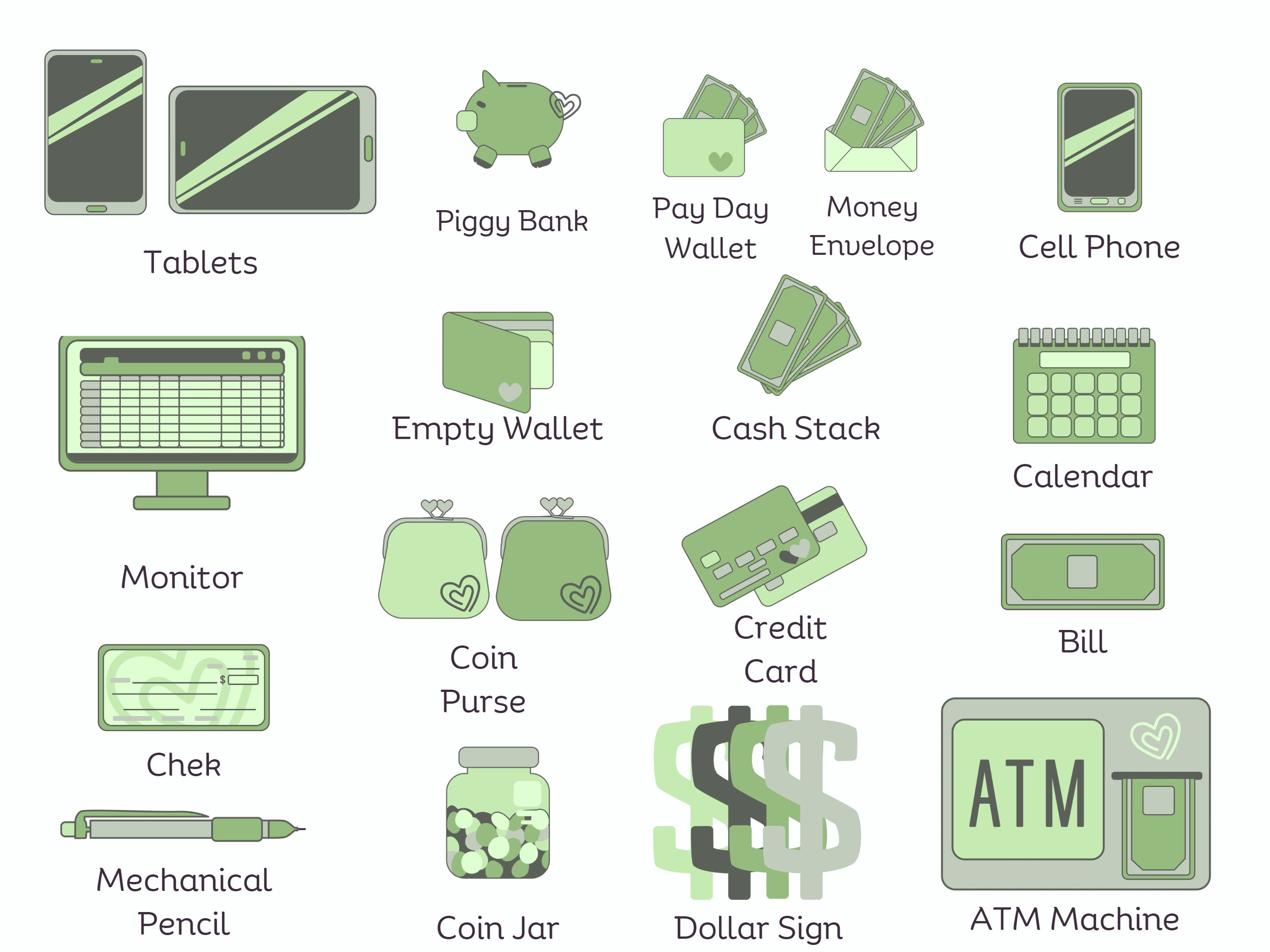 Green Budget Clipart Bundle, Cute Money PNG, Money Icon SVG, Finance ...