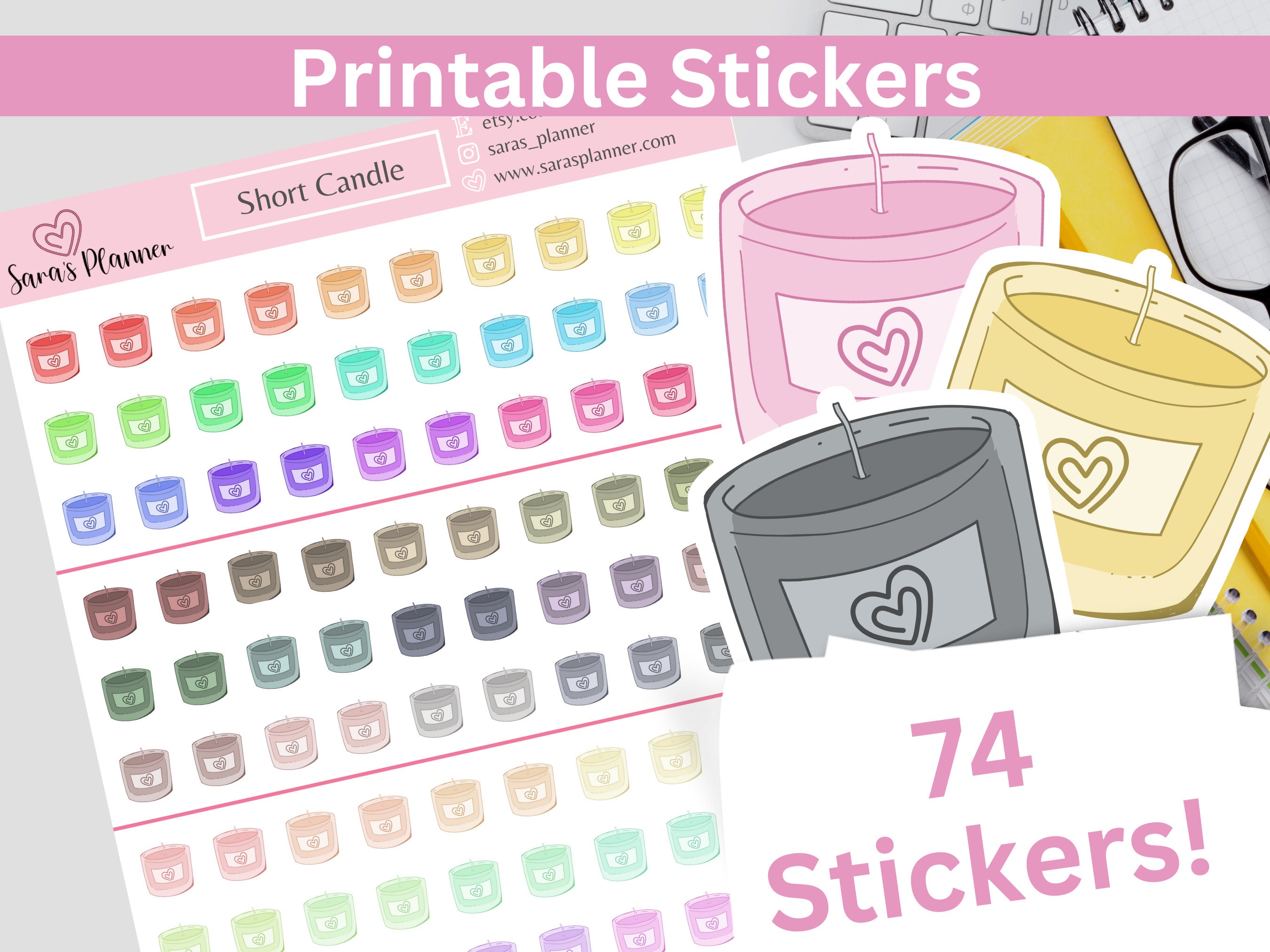Printable Short Candle Stickers, Instant Download Functional Planner ...