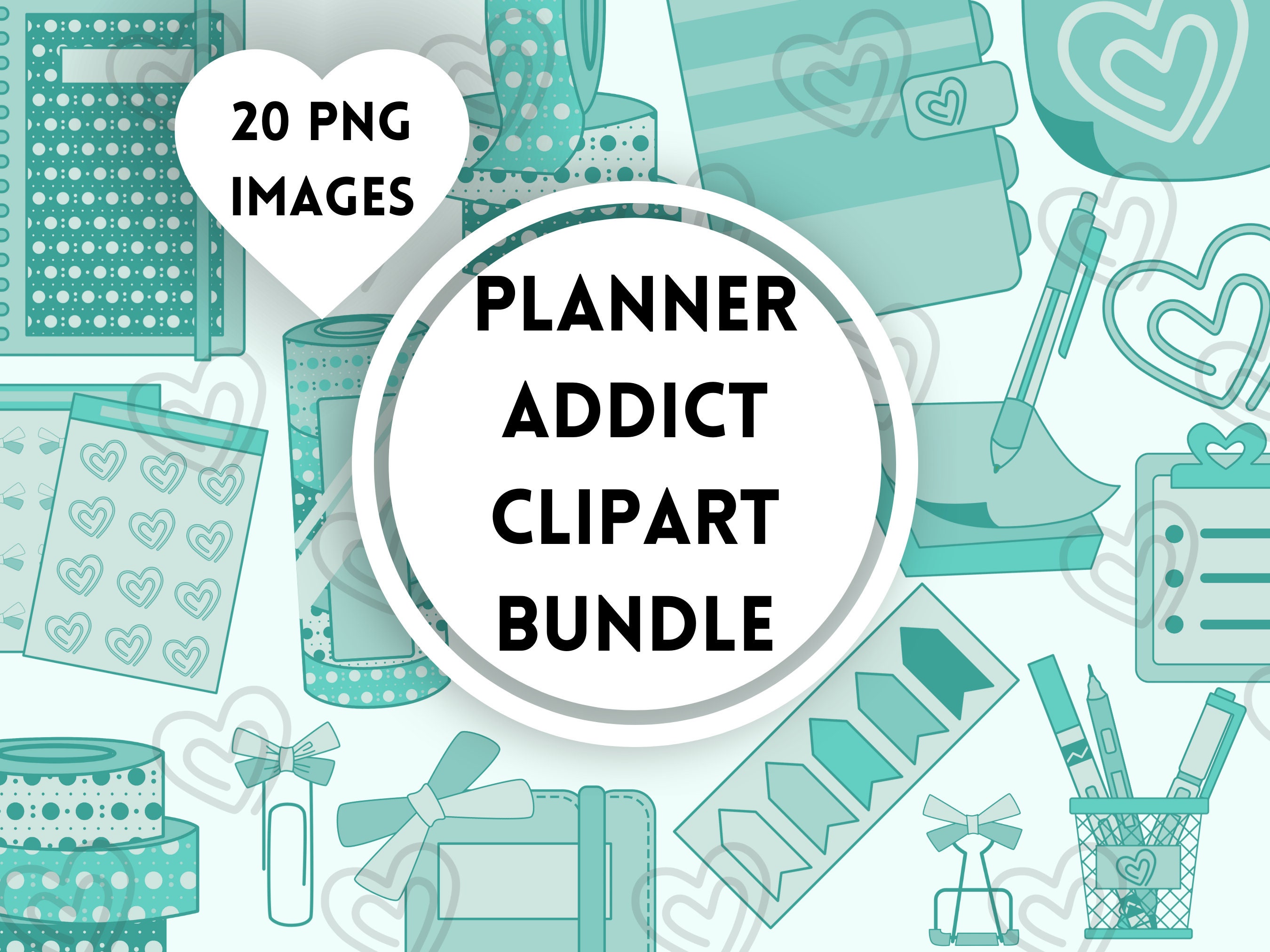 Mint Planner Clipart Bundle, Mint Pen Clipart, Planner PNG Bundle ...