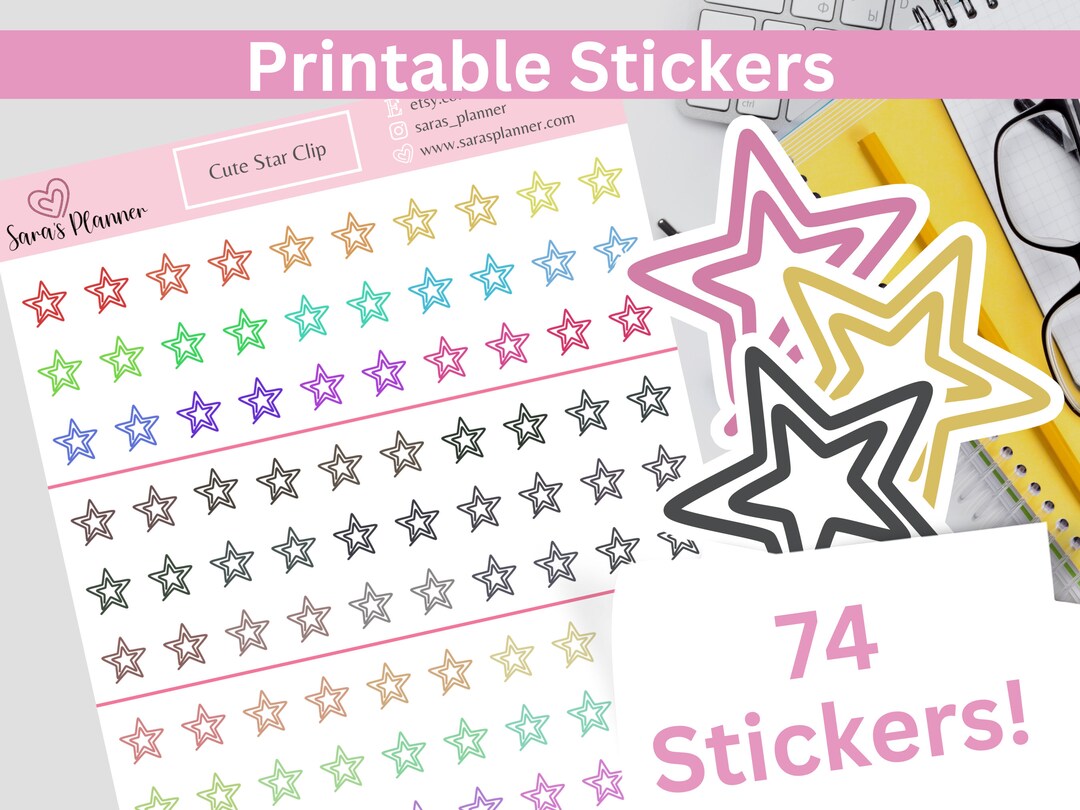Printable Cute Star Clip Planner Stickers, Instant Download Functional ...
