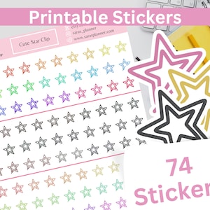Printable Cute Star Clip Planner Stickers, Instant Download Functional ...