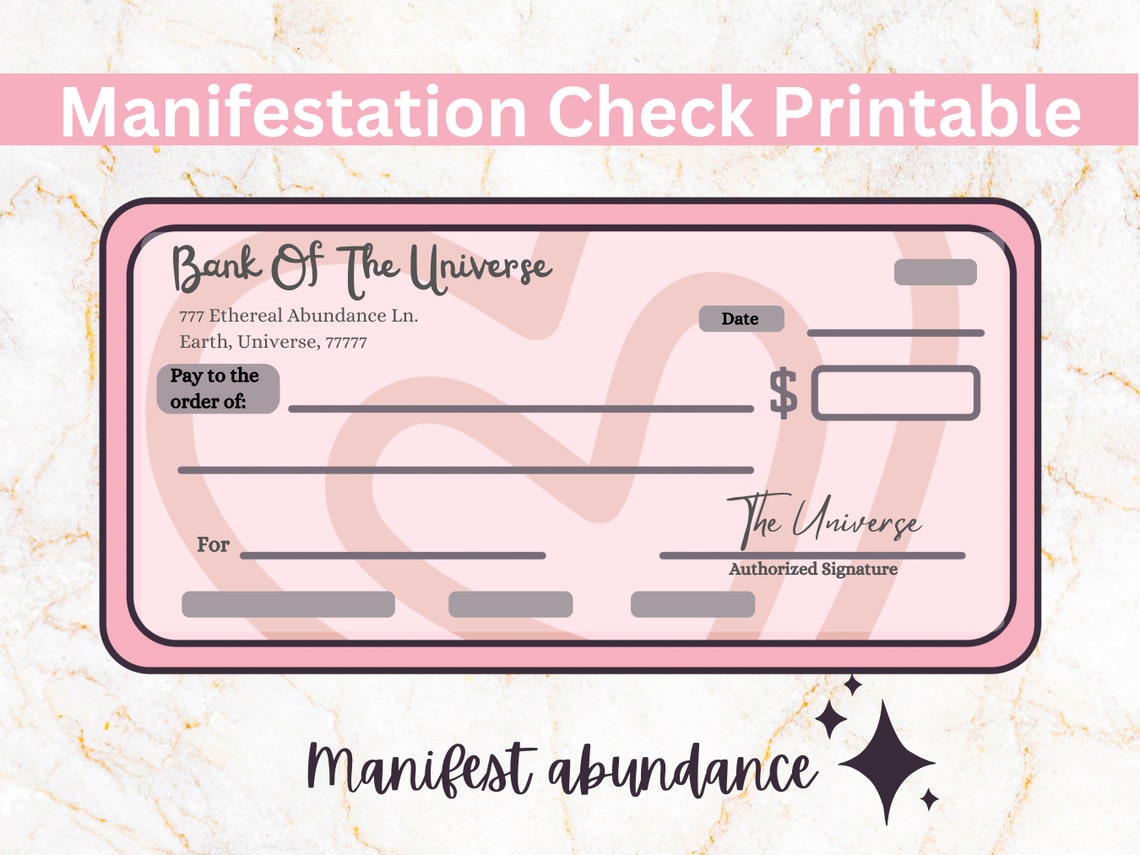Money Manifestation Check Printable, Vision Board Instant Download PDF ...